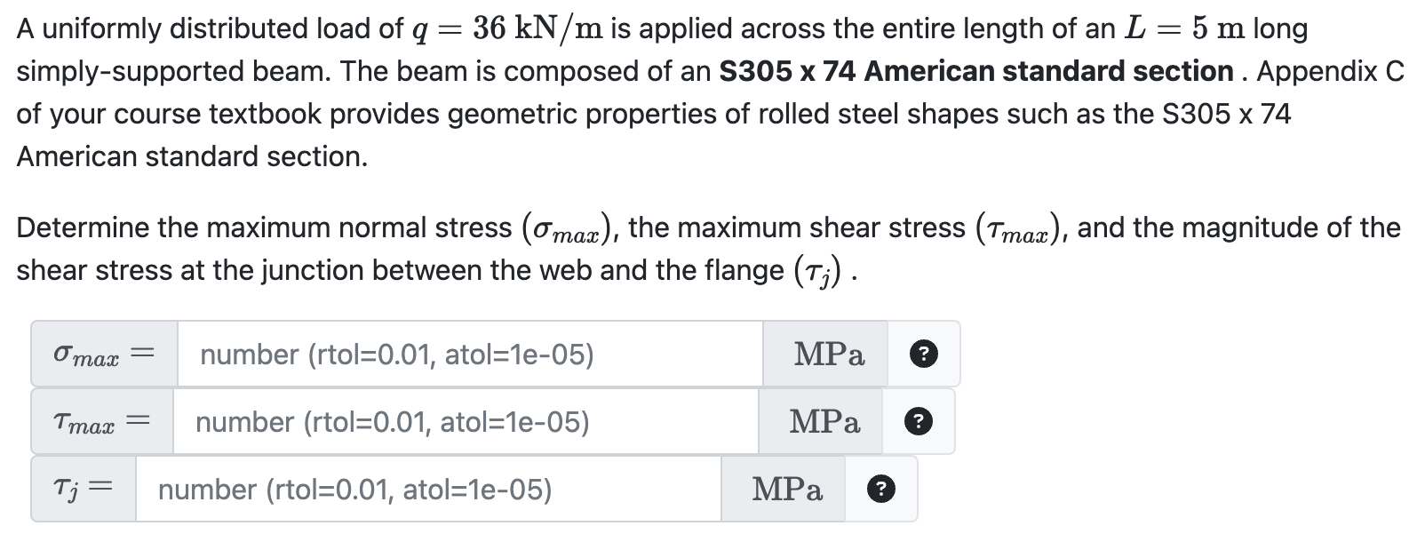 Solved A uniformly distributed load of q=36kN/m is applied | Chegg.com