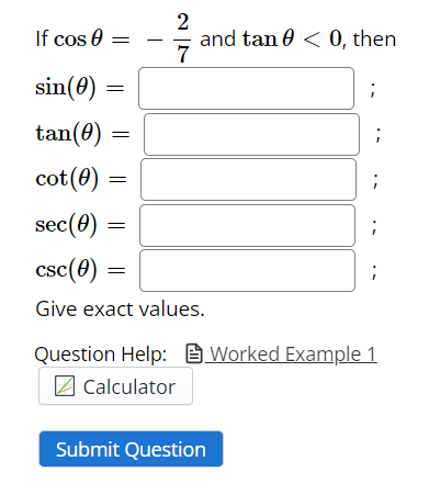 Solved If cosθ=−27cosθ=-27 and | Chegg.com