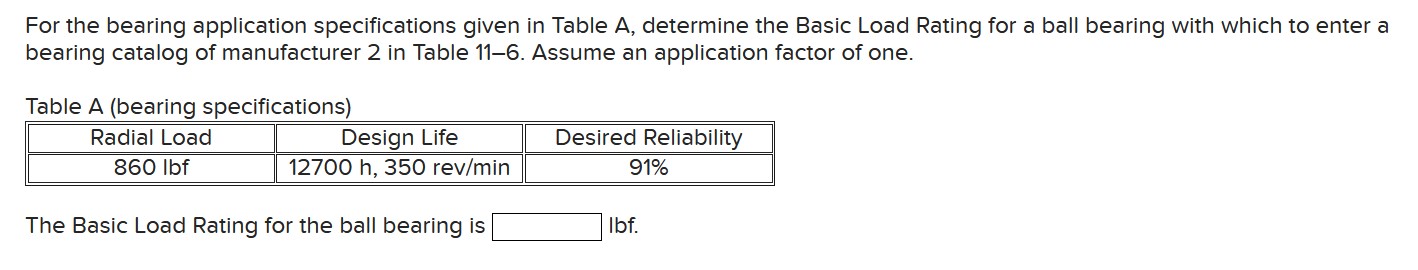 Solved For the bearing application specifications given in | Chegg.com