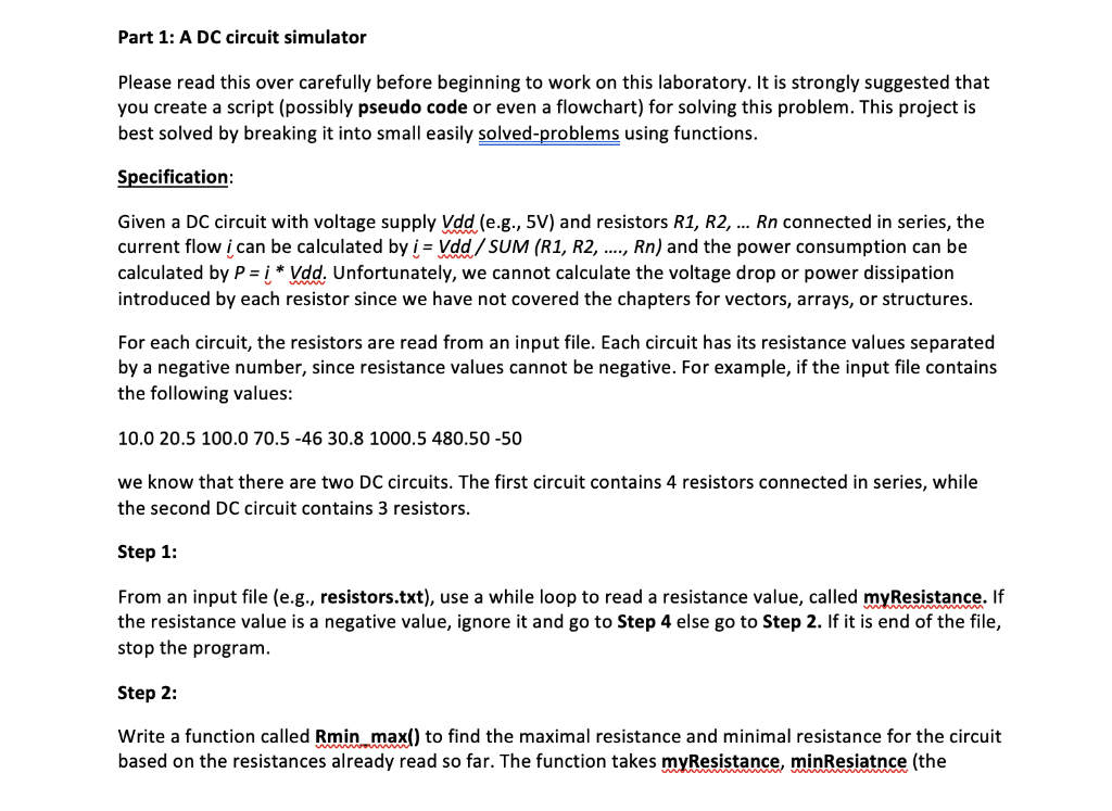 Part 1: A DC circuit simulator Please read this over | Chegg.com