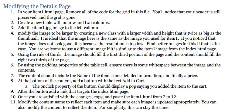 Solved Modifying the Details Page 1. In your item1.html | Chegg.com