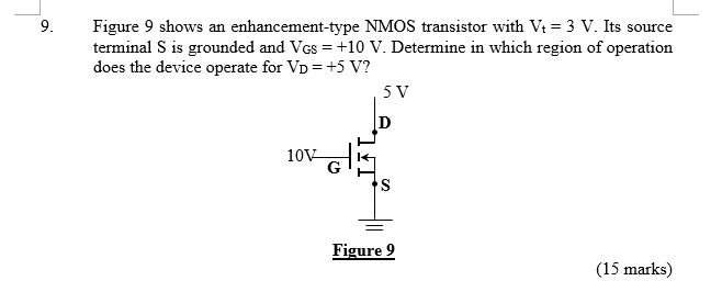 Solved 9. Figure 9 shows an enhancement-type NMOS transistor | Chegg.com
