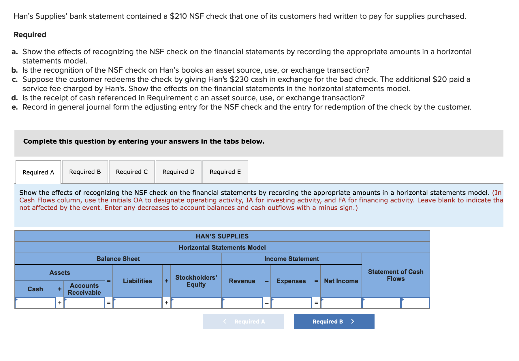 Solved Han's Supplies' bank statement contained a $210 NSF | Chegg.com