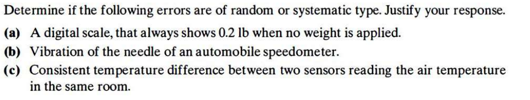 Determine if the following errors are of random or | Chegg.com