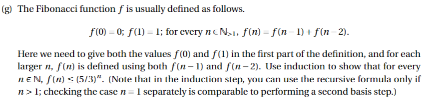 Solved G The Fibonacci Function F Is Usually Defined As 