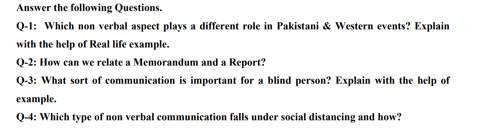 Solved Answer the following Questions. Q-1: Which non verbal | Chegg.com
