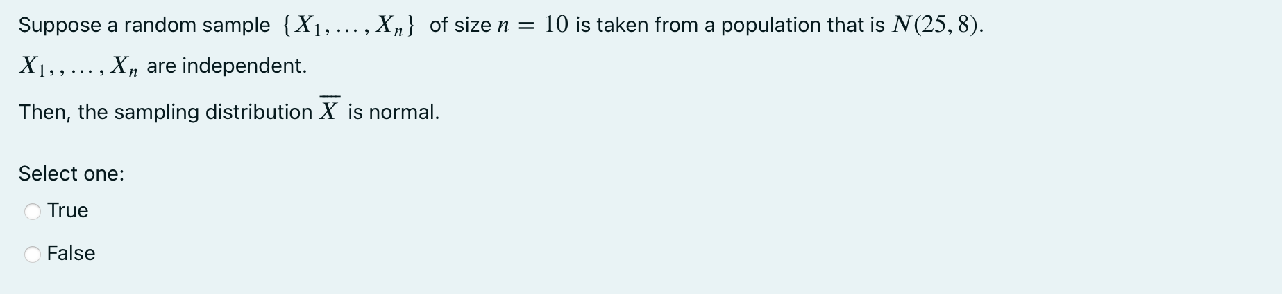 Solved Suppose a random sample {X1,…,Xn} of size n=10 is | Chegg.com