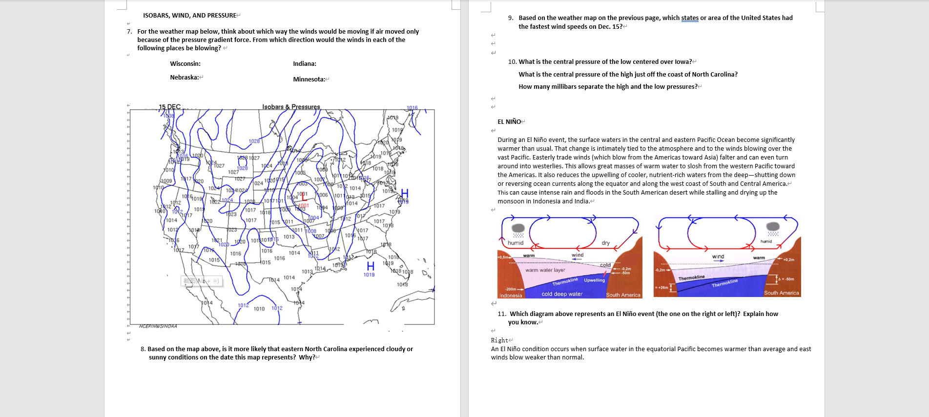 Solved ISOBARS, WIND, AND PRESSURE 9. Based on the weather | Chegg.com