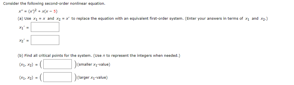 Solved Consider the following second-order nonlinear | Chegg.com