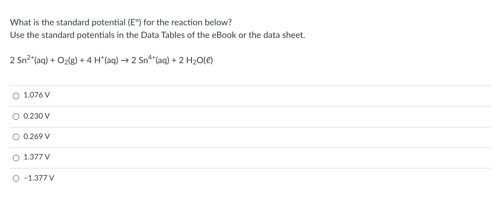 Solved What is the standard potential (E°) for the reaction | Chegg.com