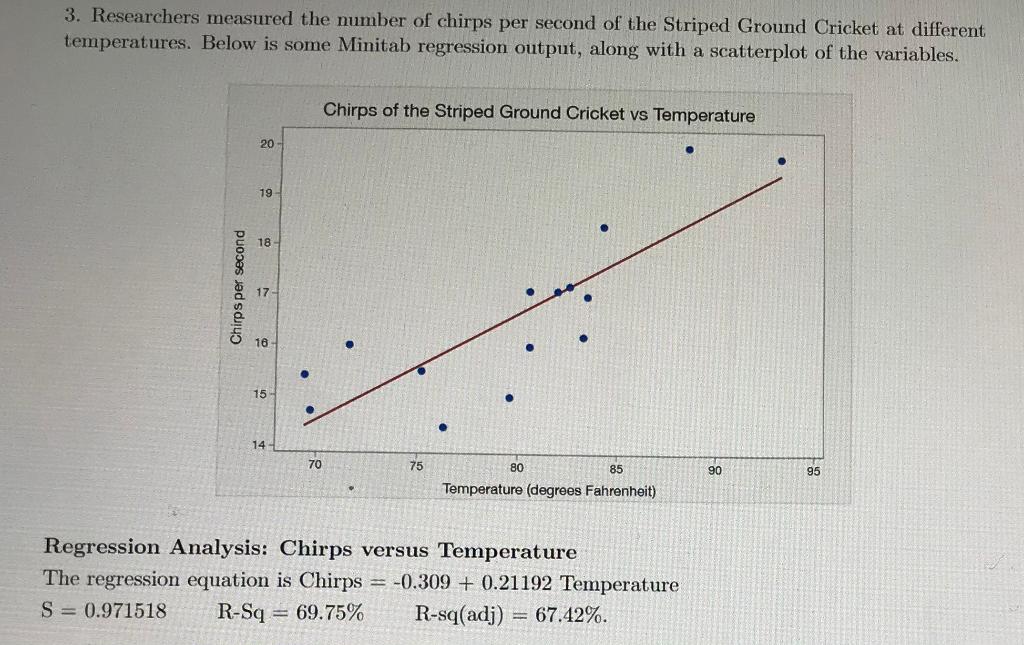 Solved 3. Researchers measured the number of chirps per | Chegg.com