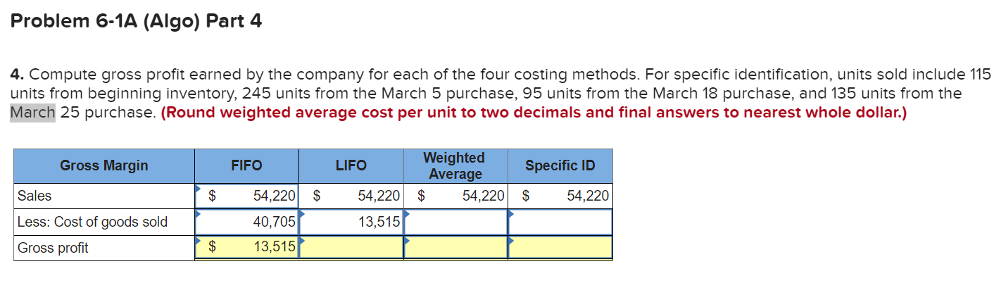Solved Required information Problem 6-1A (Algo) Perpetual: | Chegg.com