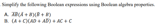 Solved Simplify the following Boolean expressions using | Chegg.com