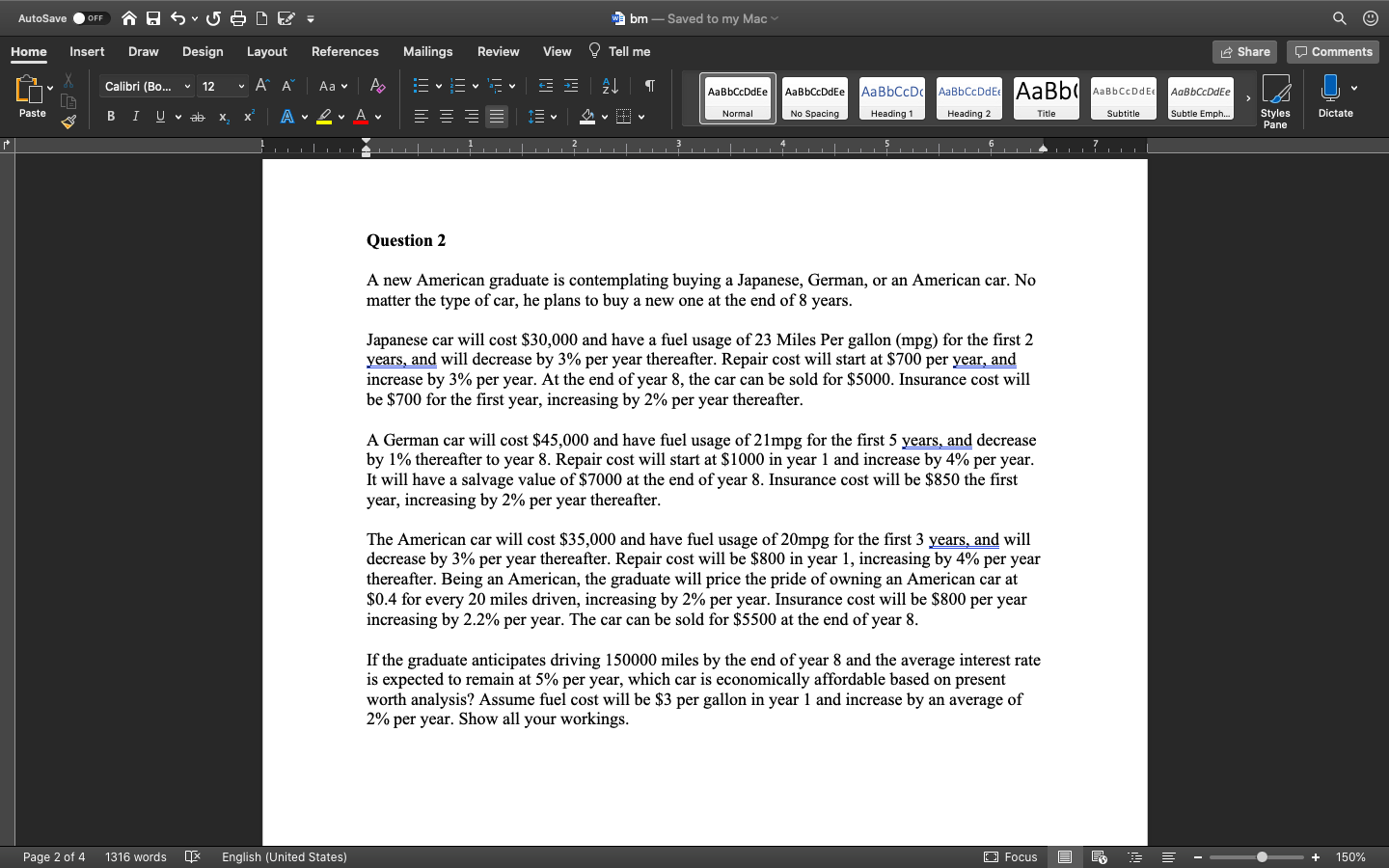 Solved AutoSave OFF ño svu DE w bm-Saved to my Mac Home | Chegg.com