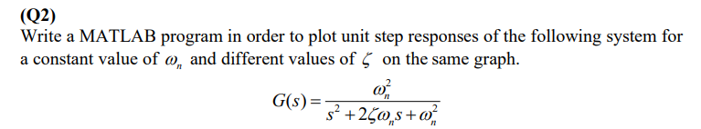 Solved (Q2)Write a MATLAB program in order to plot unit step | Chegg.com