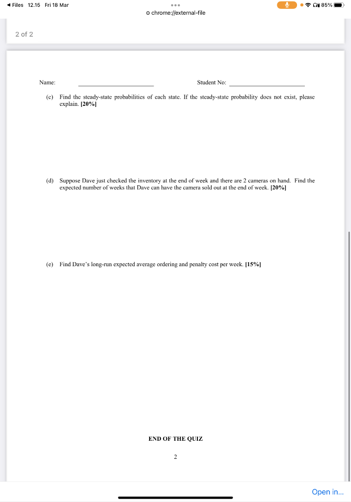 Files 12.15 Fri 18 Mar . ON 85%O C Get Ho cm E3 數位教學平 | Chegg.com