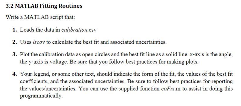 Solved 3.2 MATLAB Fitting Routines Write a MATLAB script | Chegg.com