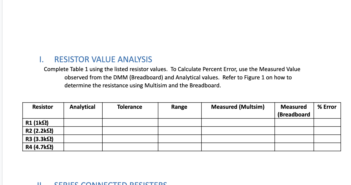 Solved Complete Table 1 using the listed resistor values. | Chegg.com