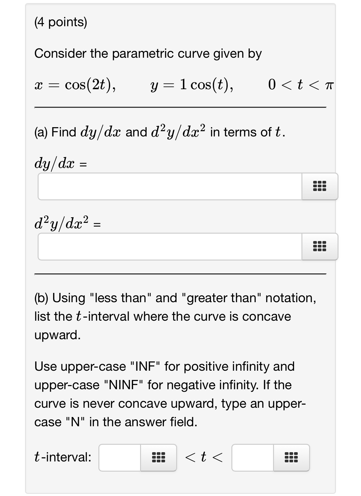 Solved (4 ﻿points)Consider the parametric curve given | Chegg.com