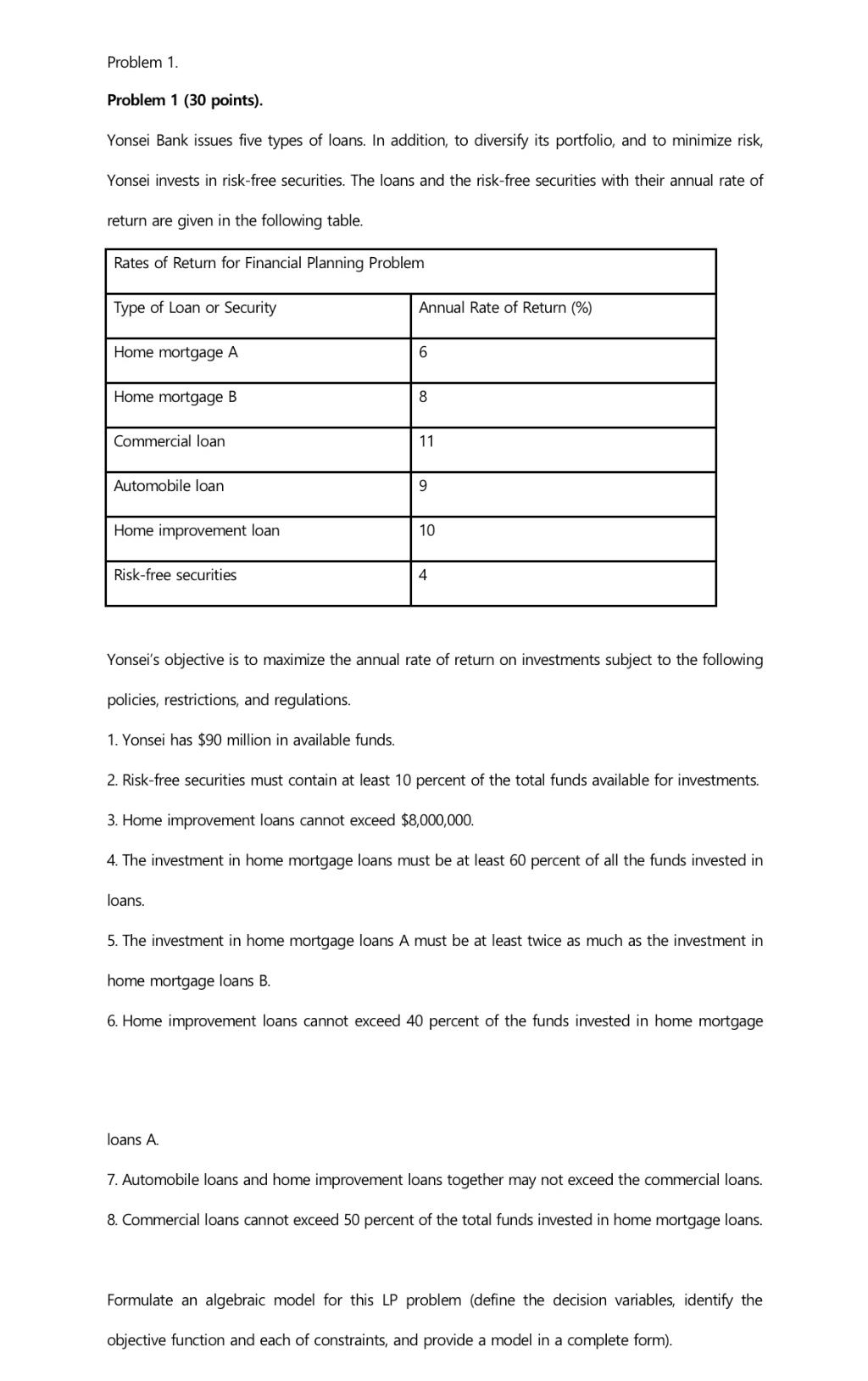 Solved Formulate an algebraic model for this LP problem | Chegg.com