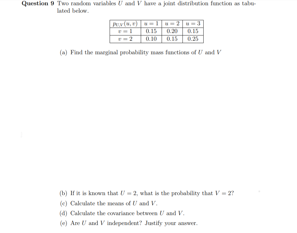 Solved on 9 Two random variables U and V have a joint | Chegg.com