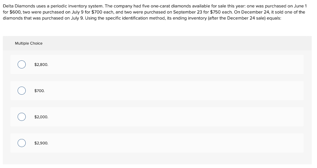 Solved Delta Diamonds uses a periodic inventory system. The | Chegg.com