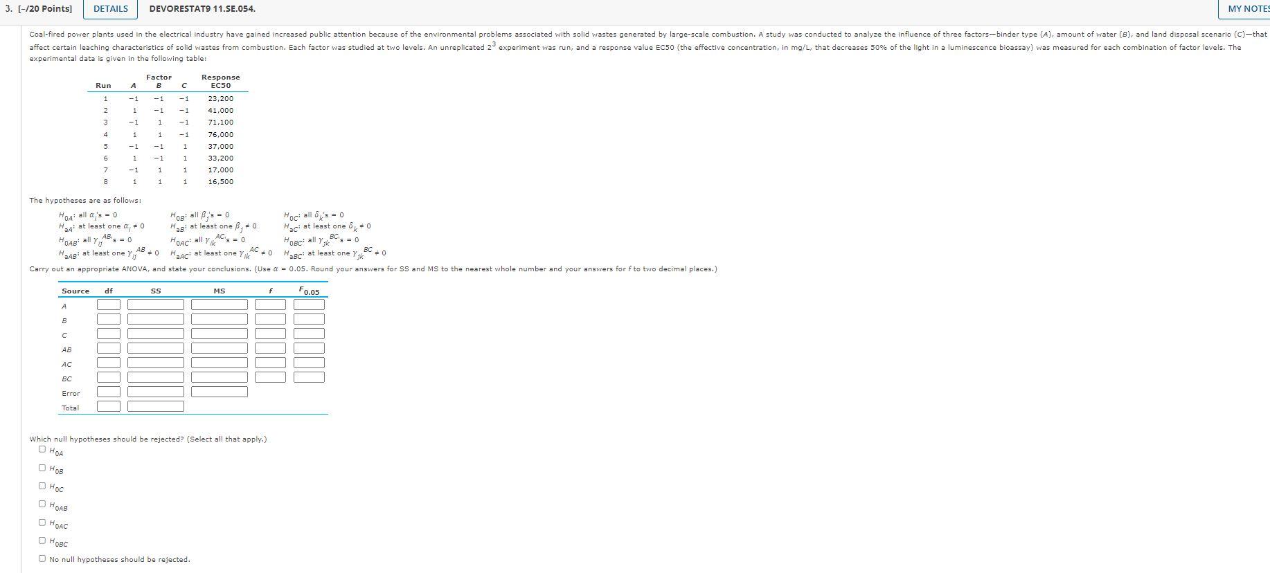 Solved 3. [-/20 Points] DETAILS DEVORESTAT9 11.SE.054. MY | Chegg.com