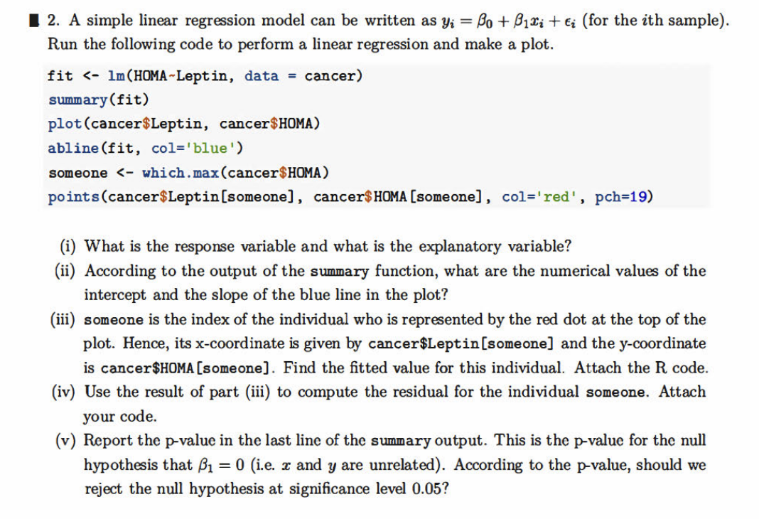 2. A simple linear regression model can be written as | Chegg.com