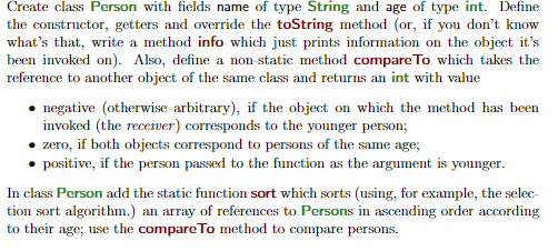 Solved Create class Person with fields name of type String | Chegg.com