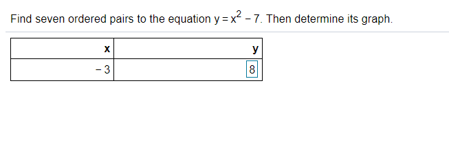 Solved Find seven ordered pairs to the equation y = x2 - 7. | Chegg.com