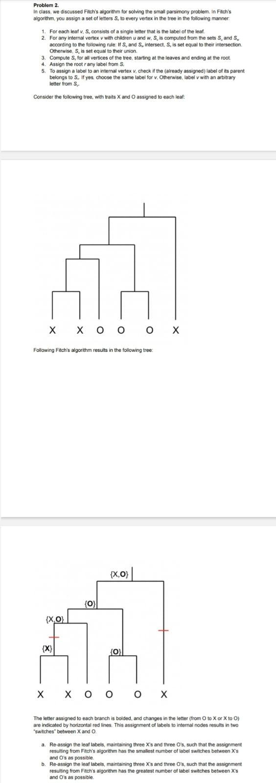 Solved Problem 2. In class, we discussed Fitch's algorithm | Chegg.com