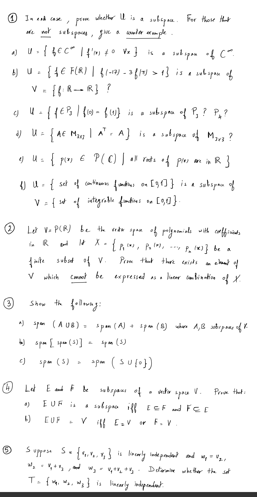 Solved In each case (1) whether U is a i prove subspace. For | Chegg.com