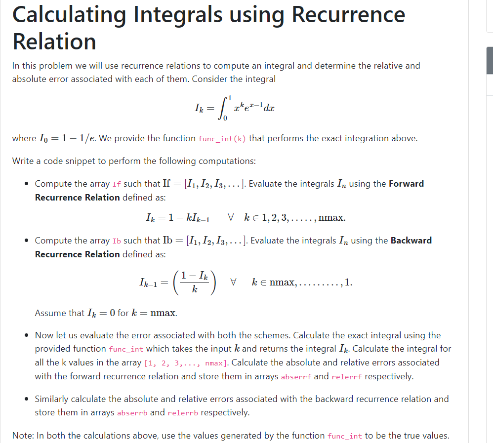 Calculating Integrals using Recurrence Relation In | Chegg.com
