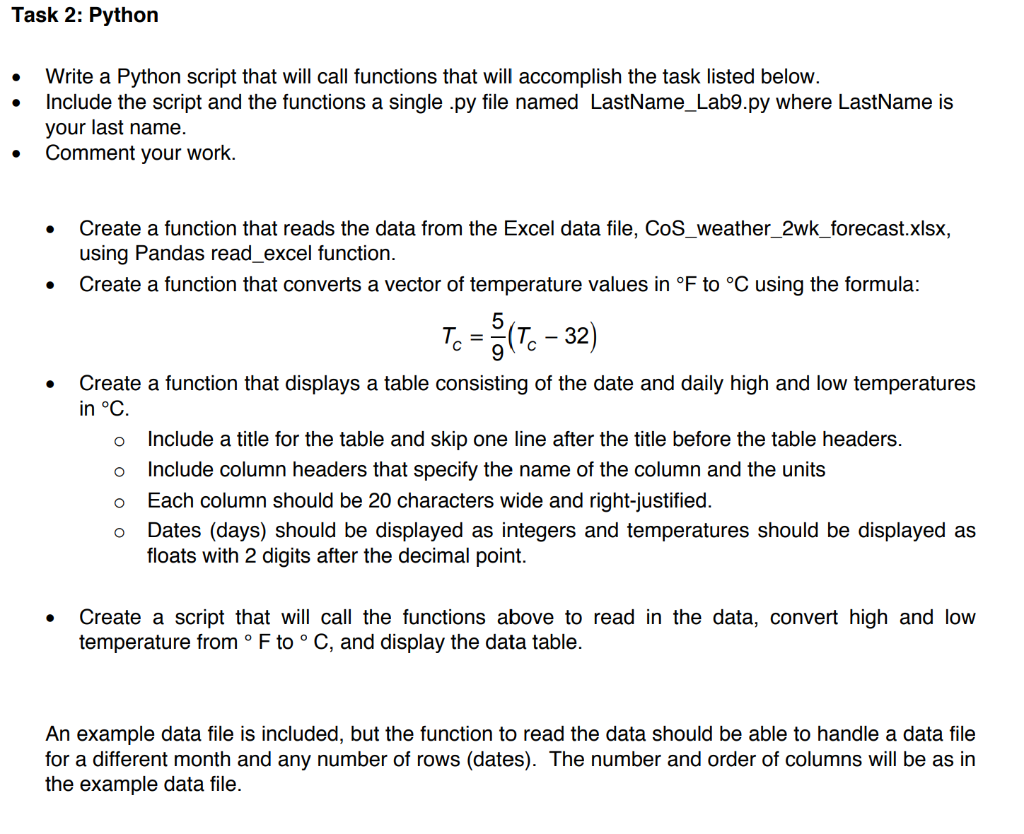 Task 2: Python Write a Python script that will call | Chegg.com