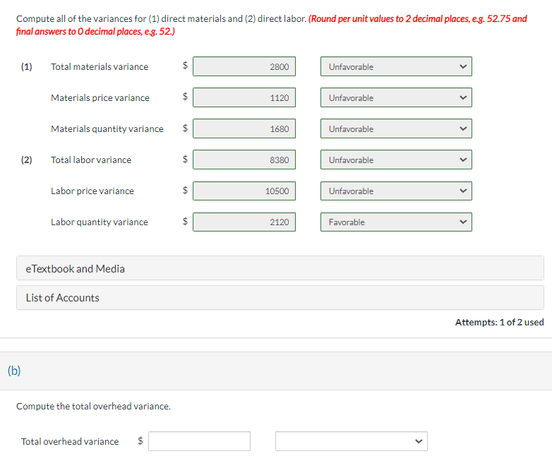 Solved Compute all of the variances for (1) direct materials | Chegg.com