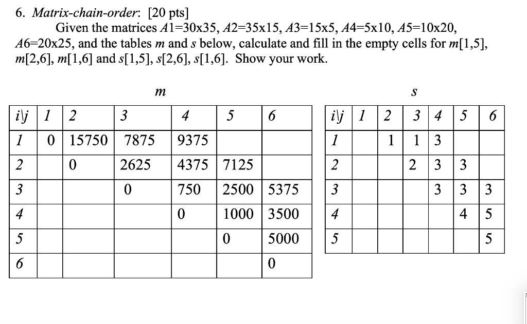 Solved 6. Matrix-chain-order: [20 pts] Given the matrices | Chegg.com