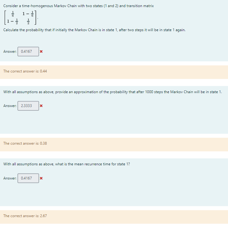 Solved Consider a time-homogenous Markov Chain with two | Chegg.com