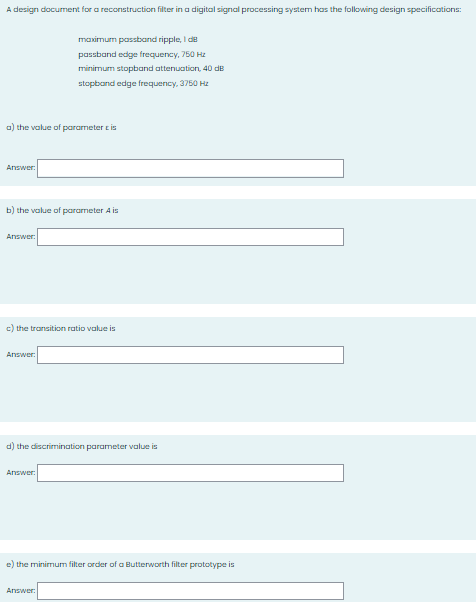 Solved A design document for a reconstruction filter in a | Chegg.com