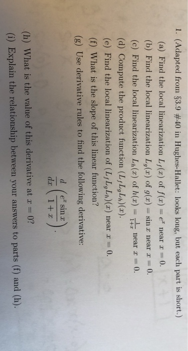 Solved I. (Adapted from $3.9 #40 in Hughes-Hallet: looks | Chegg.com