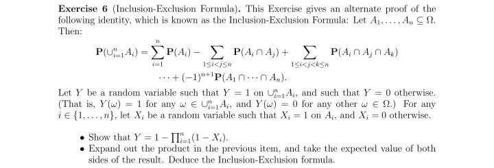 Solved Exercise 6 (Inclusion-Exclusion Formula). This | Chegg.com