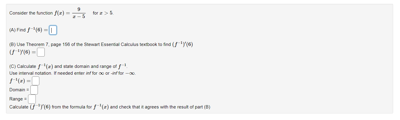 Solved Consider the function f(x)=x−59 for x>5. (A) Find | Chegg.com