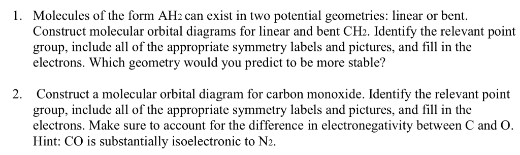 Molecules of the form AH2 can exist in two potential | Chegg.com