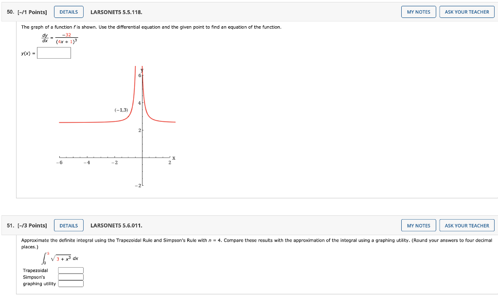 Solved 50. (-/1 Points) DETAILS LARSONET5 5.5.118. MY NOTES | Chegg.com