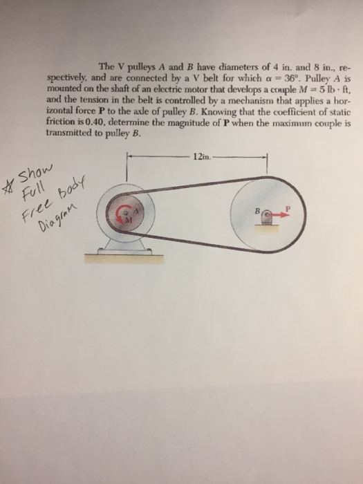 Solved The V pulleys A and B have diameters of 4 in. and 8 | Chegg.com
