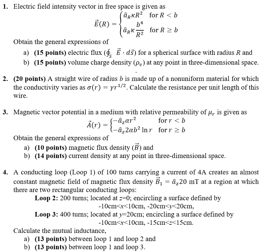 Solved ÄRK 1. Electric field intensity vector in free space | Chegg.com