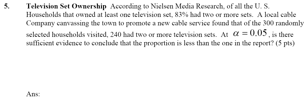 Solved Television Set Ownership According to Nielsen Media | Chegg.com
