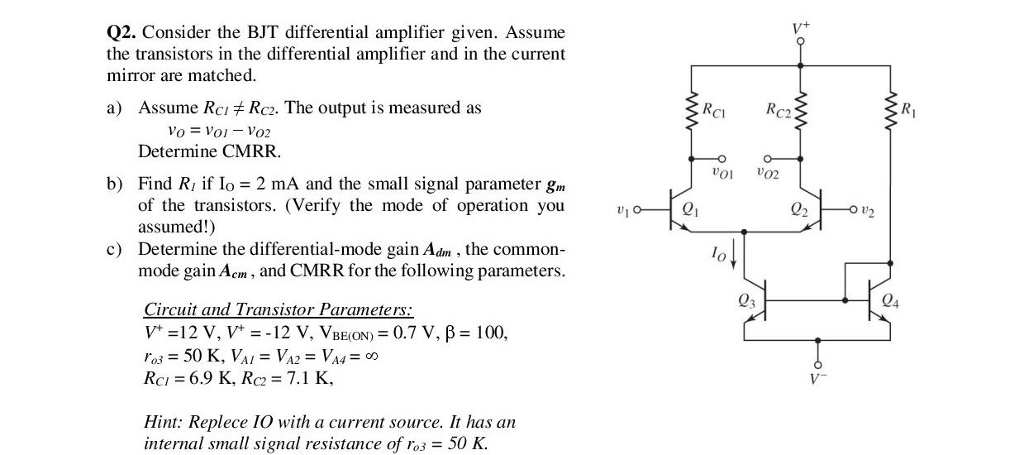 Solved Q2. Consider the BJT differential amplifier given. | Chegg.com