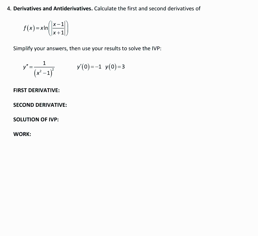Solved 4. Derivatives and Antiderivatives. Calculate the | Chegg.com