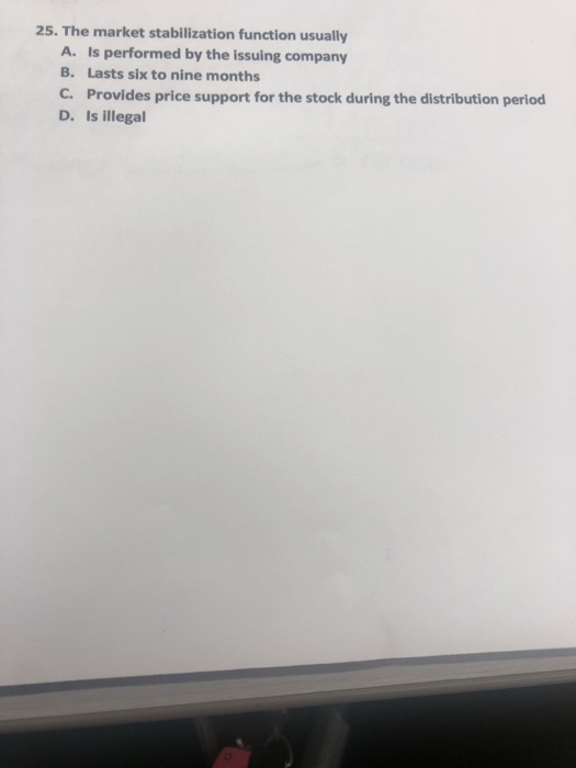 Solved 25. The market stabilization function usually A. Is | Chegg.com