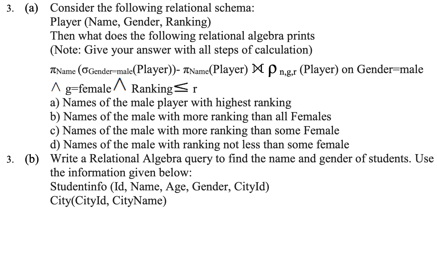 Solved 3. (a) Consider the following relational schema: | Chegg.com